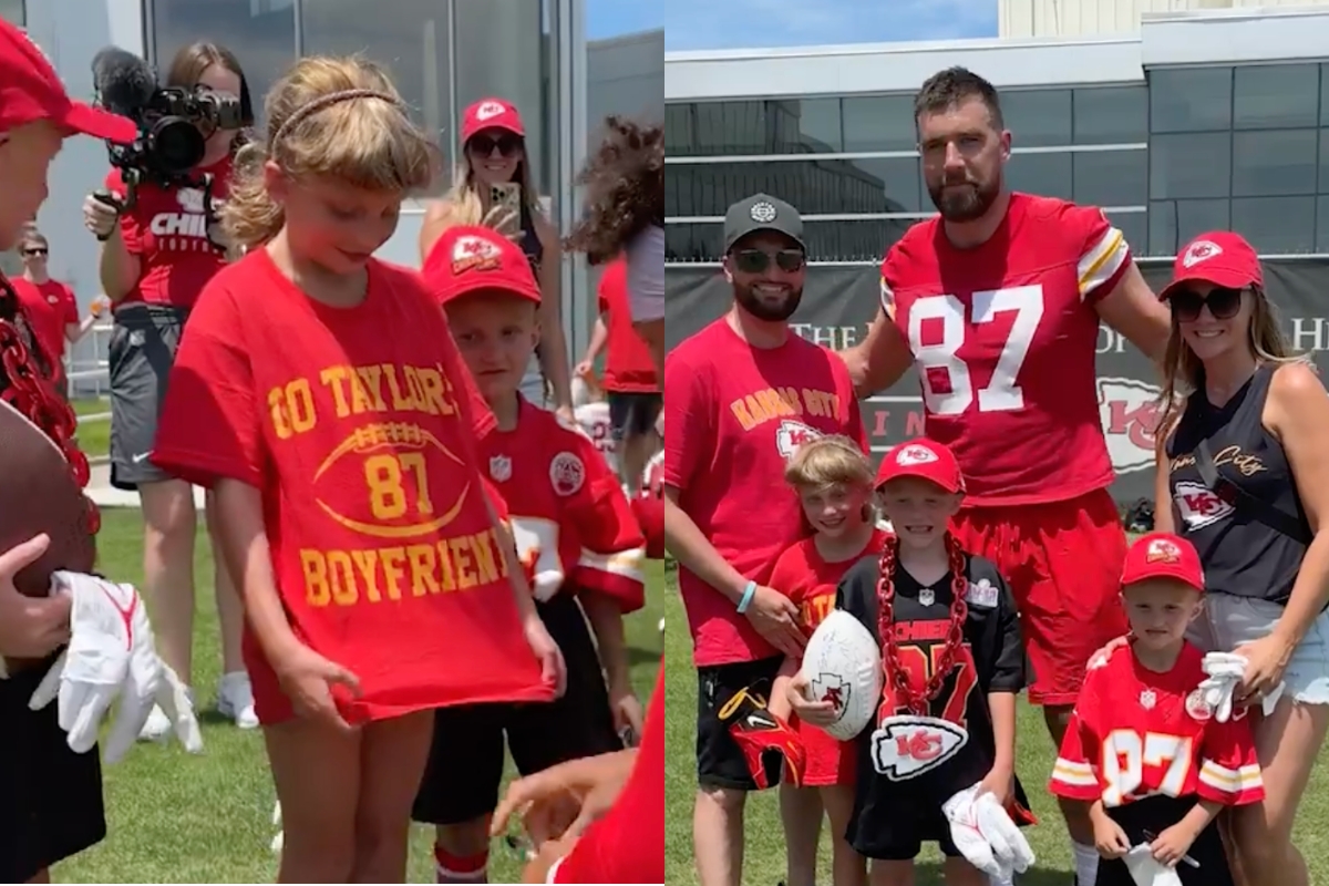 Travis Kelce Snaps Pic With Chiefs Fan Wearing ‘Taylor’s Boyfriend’ T-Shirt