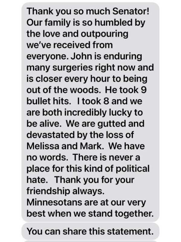 Minnesota Senator’s Wife Speaks Out After Being Shot During ‘Politically Motivated Assassination ...