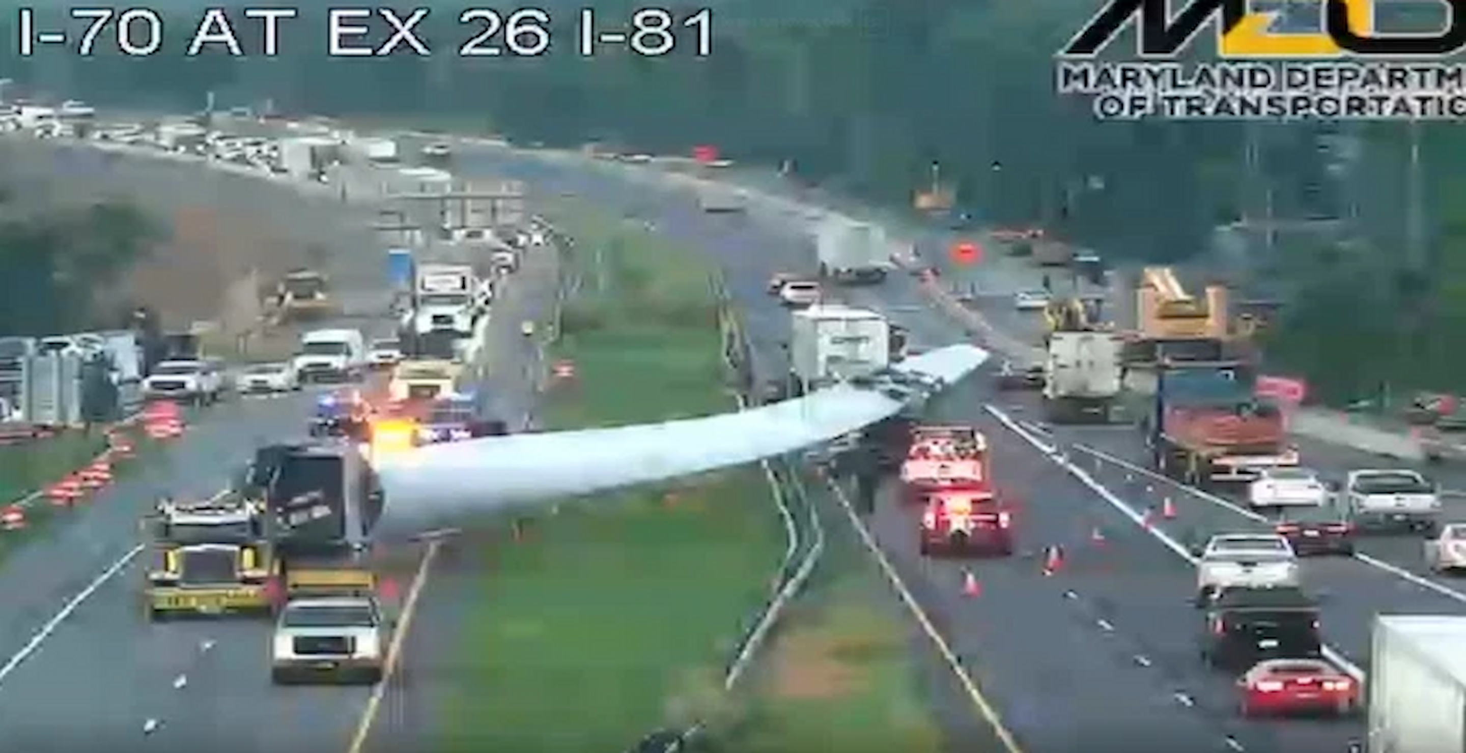 Wind Turbine Crashes Across Busy Interstate In Maryland